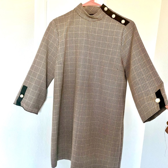 Zara | Dresses | Zara Business Casual Patterned Dress With Pearls ...